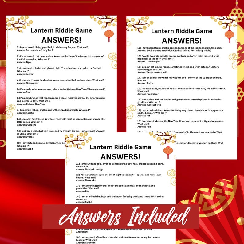 Chinese Lantern Riddle Game for Kids, Lunar New Year Fun Activities for ...