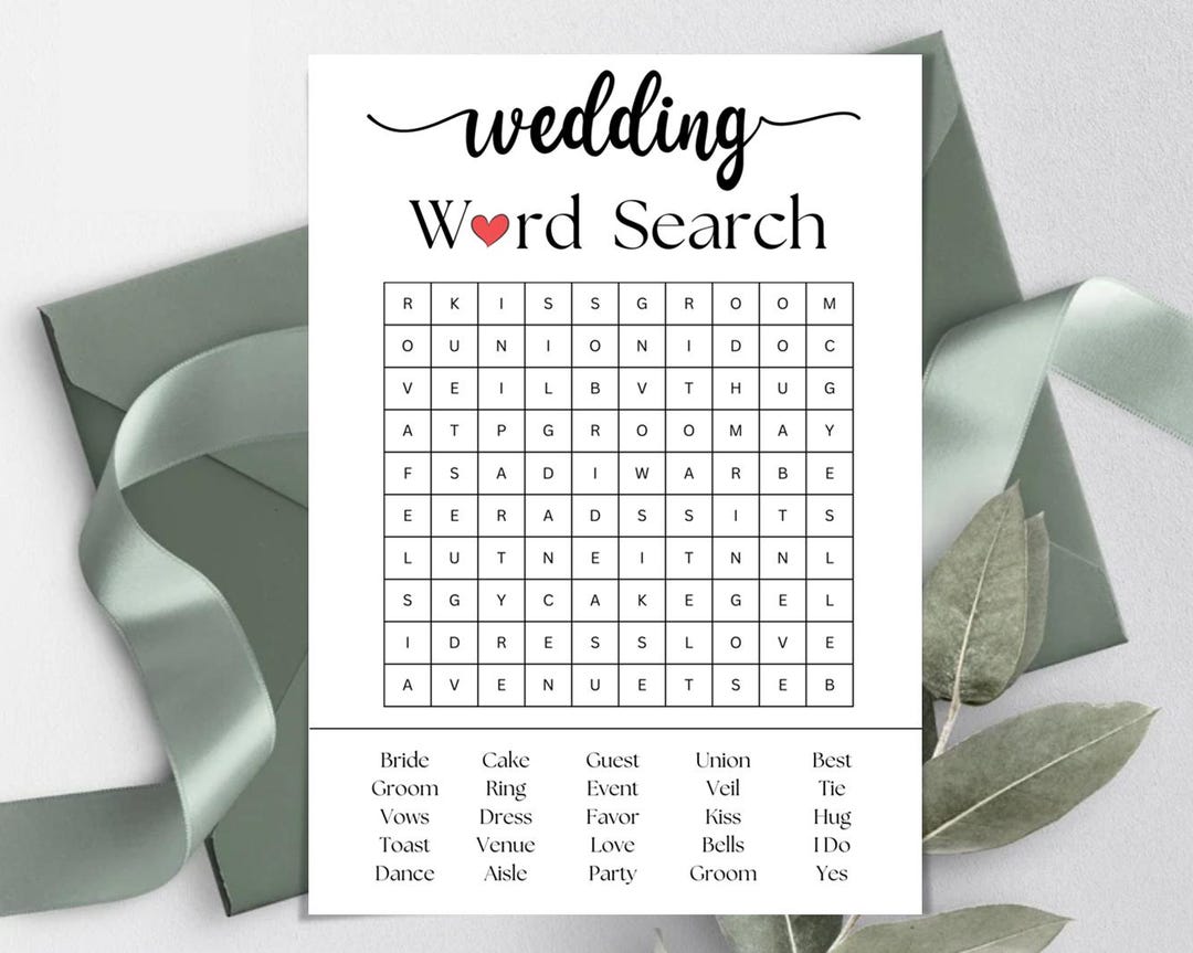 Interactive Wedding Word Search Table Game Fun Printable Reception ...