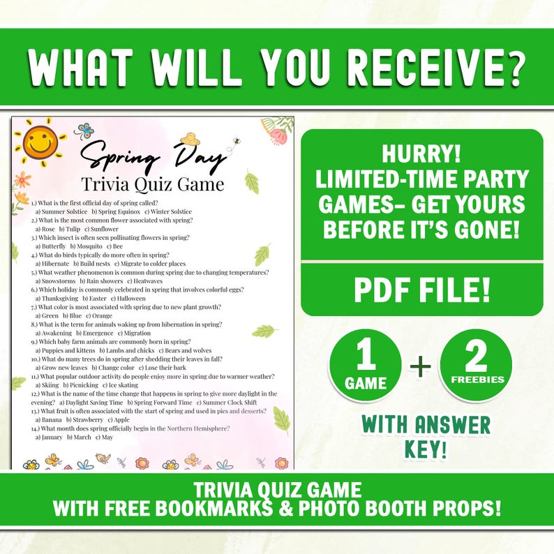 Spring Day Trivia Quiz Game - Fun Spring Party Game, Printable ...