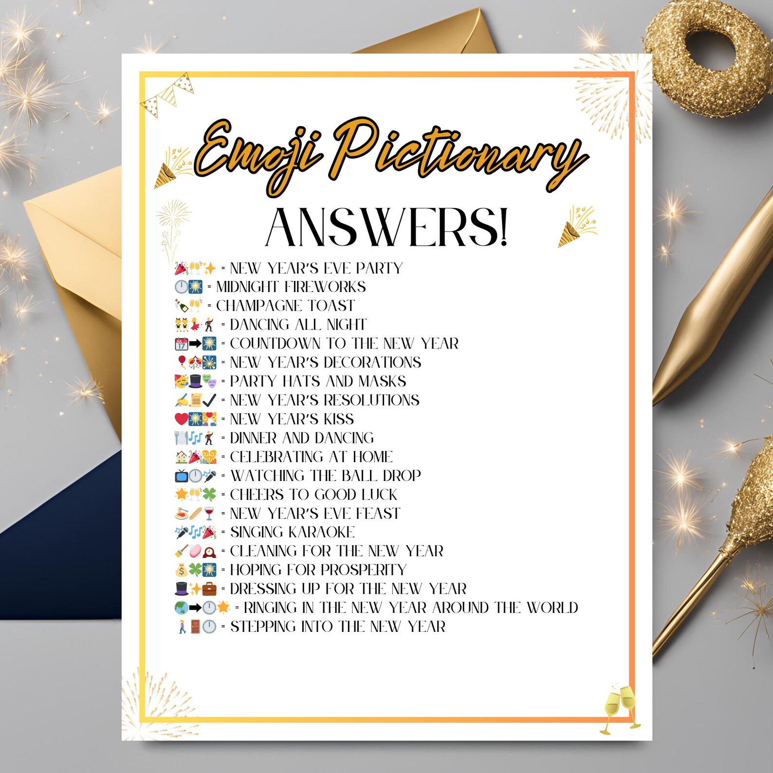 New Years Eve Emoji Pictionary Game, Printable Adult Party Game, Fun ...