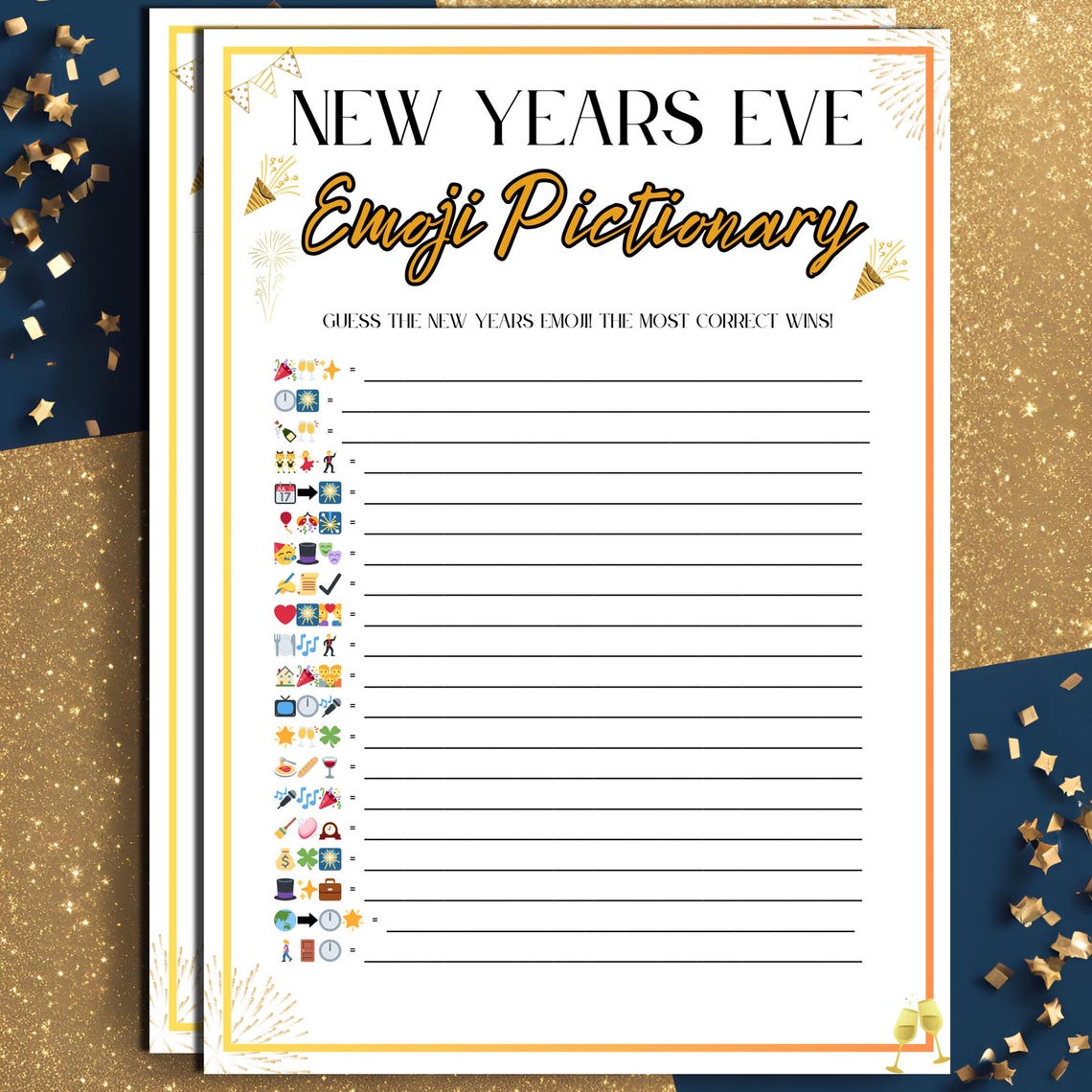 New Years Eve Emoji Pictionary Game, Printable Adult Party Game, Fun ...