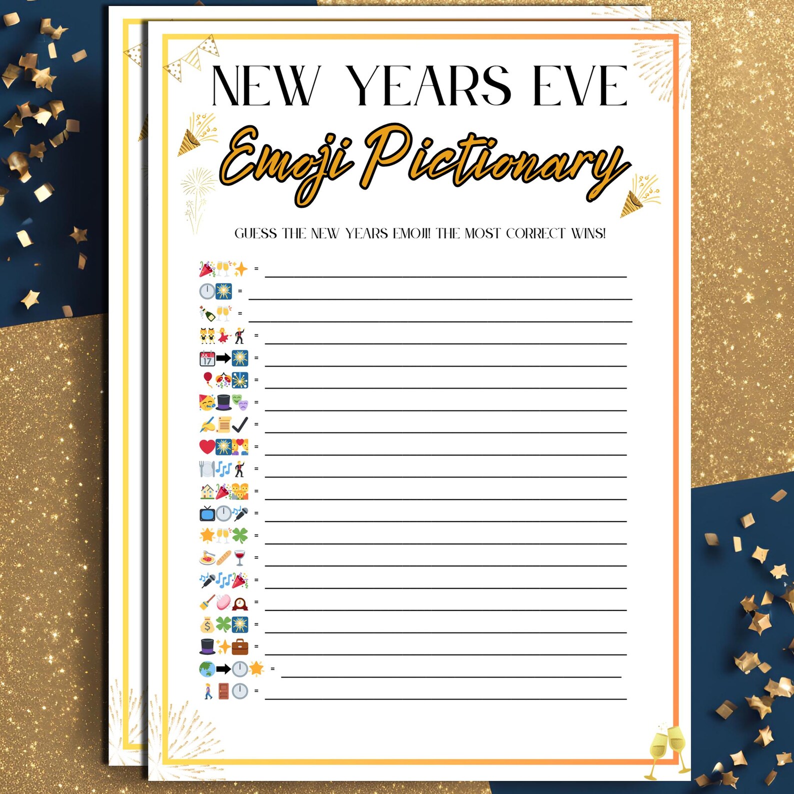 New Years Eve Emoji Pictionary Game, Printable Adult Party Game, Fun ...