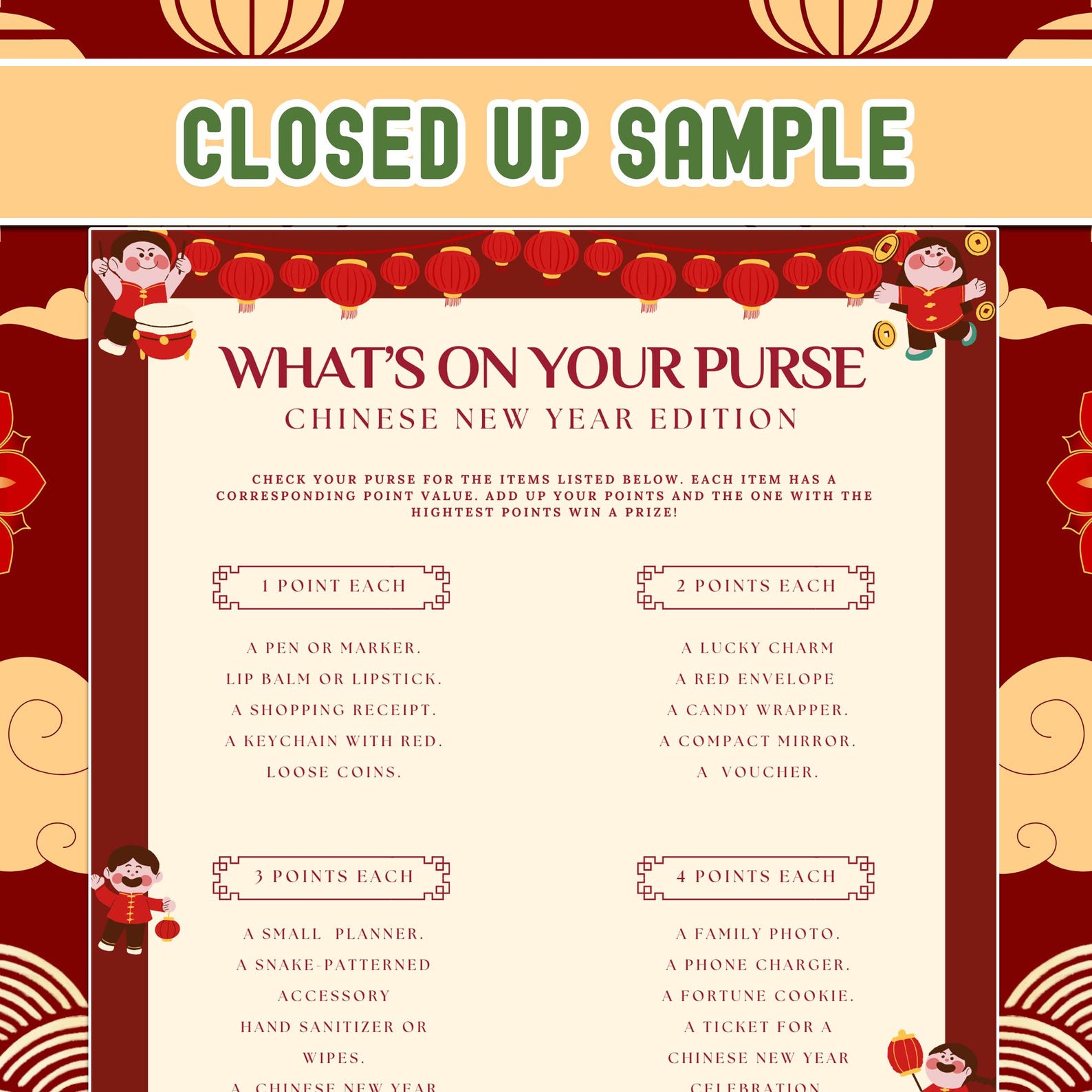 Printable Chinese New Year What's on Your Purse Activity, 2025 Year of ...