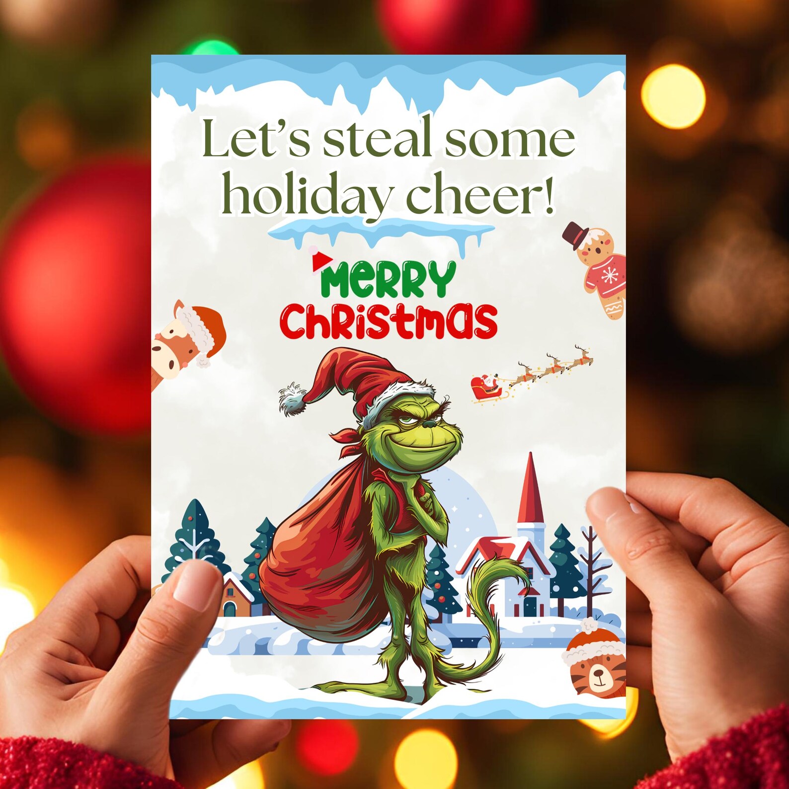 Fun and Unique Grinch White Christmas Cards Template, Holiday Thank You ...