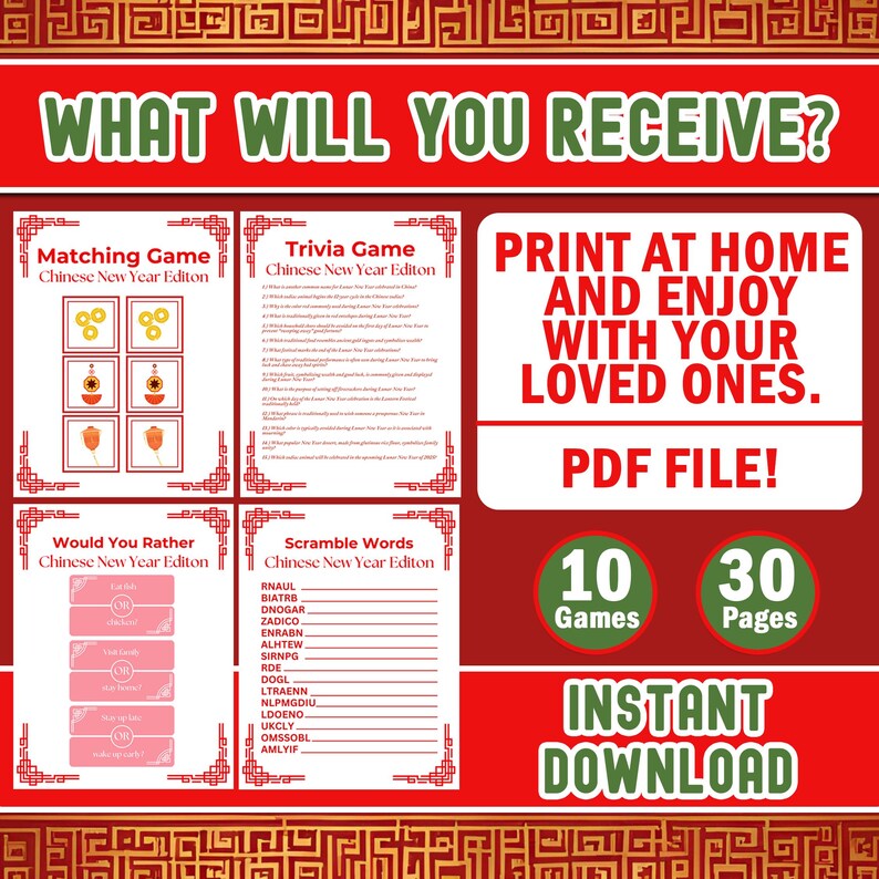Newest Chinese New Year 10 Game Bundle, Printable Lunar New Year Party ...