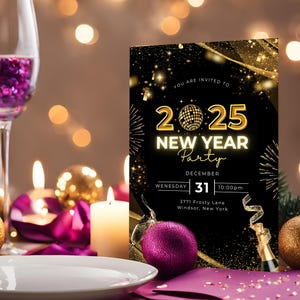 Editable New Years Party Invitation, 2025 Printable NYE Party ...