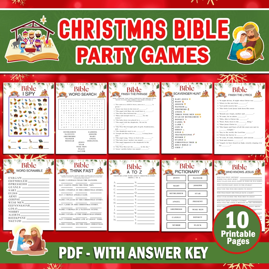 10 Christmas Bible Games for Church Party, Printable Holiday Nativity ...