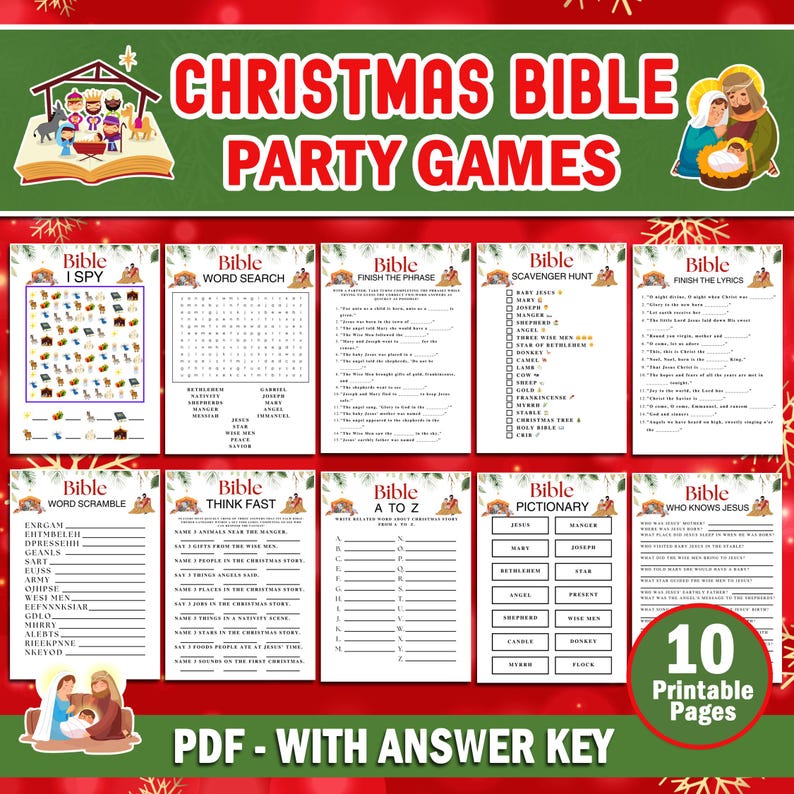 10 Christmas Bible Games for Church Party, Printable Holiday Nativity ...