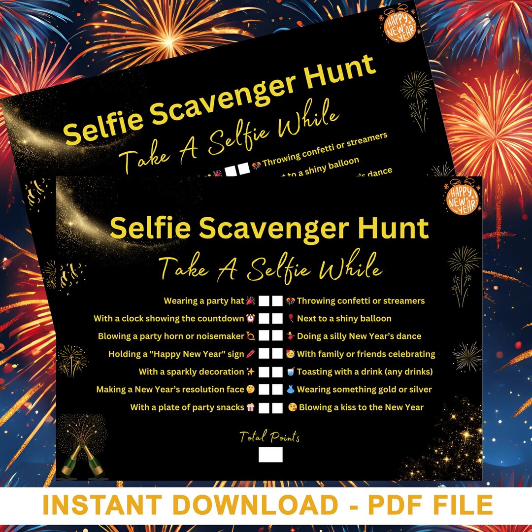 Classy Gold New Year's Eve Selfie Scavenger Hunt, Printable New Years ...