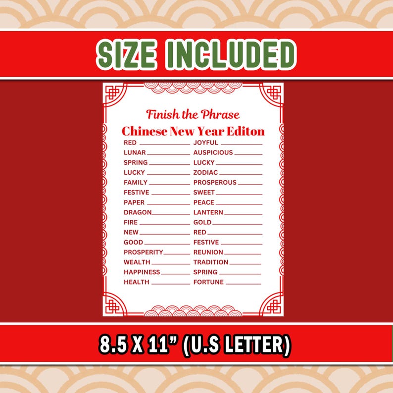 Printable Lunar New Year Game Bundle, Minimalist Chinese New Year Party ...