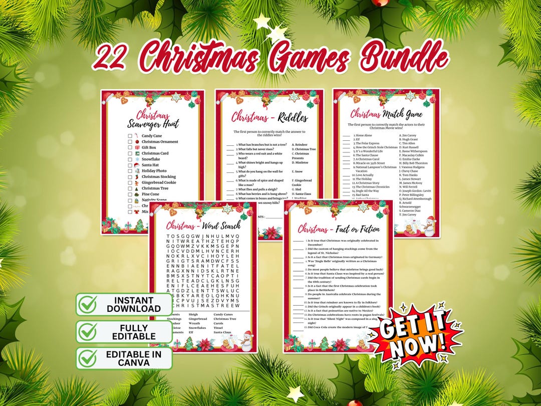 Printable Christmas Games Bundle: 22 Holiday Activities (PDF, PNG, JPG ...
