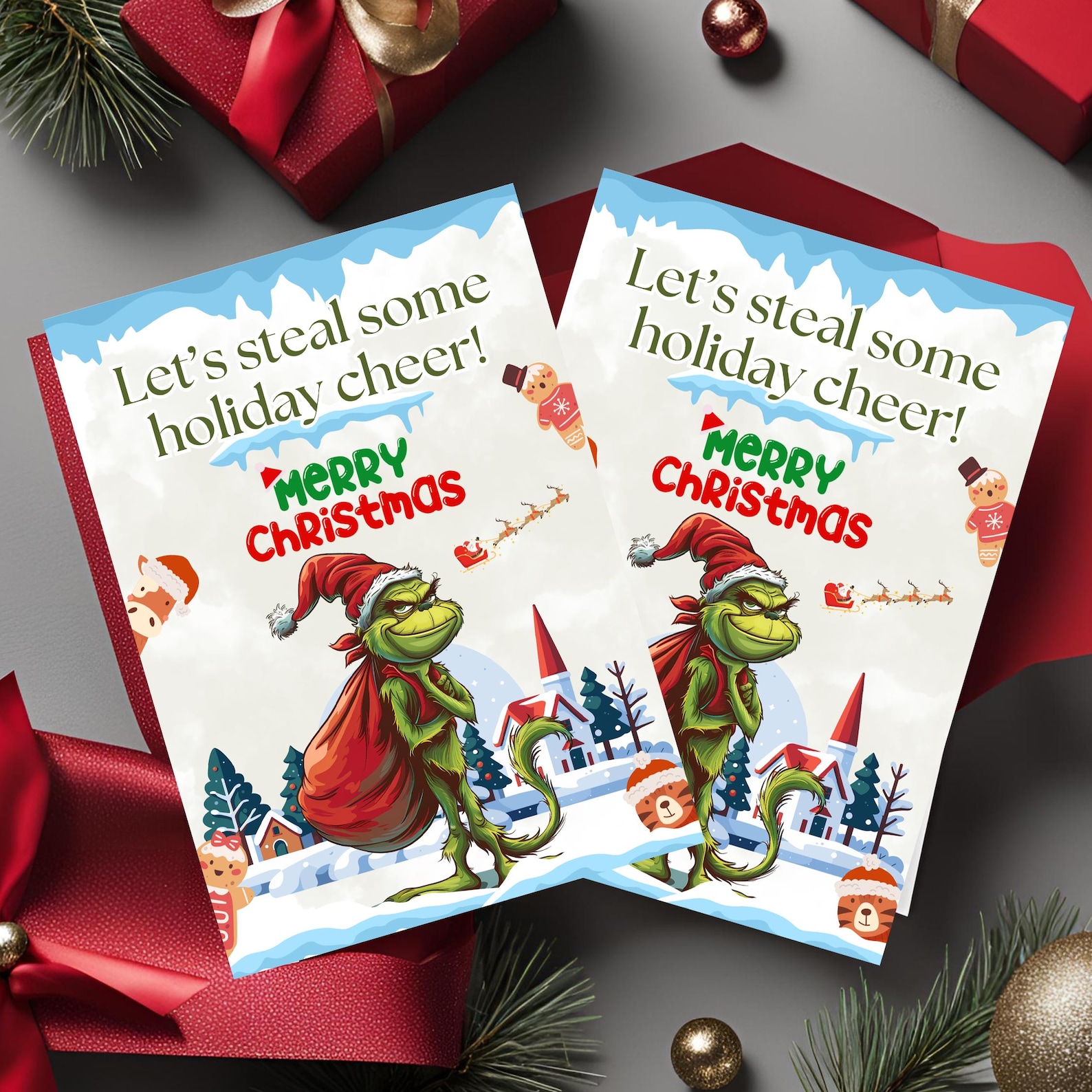 Fun and Unique Grinch White Christmas Cards Template, Holiday Thank You ...