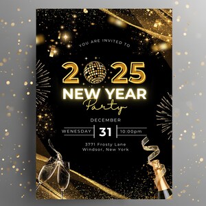 Editable New Years Party Invitation, 2025 Printable NYE Party ...