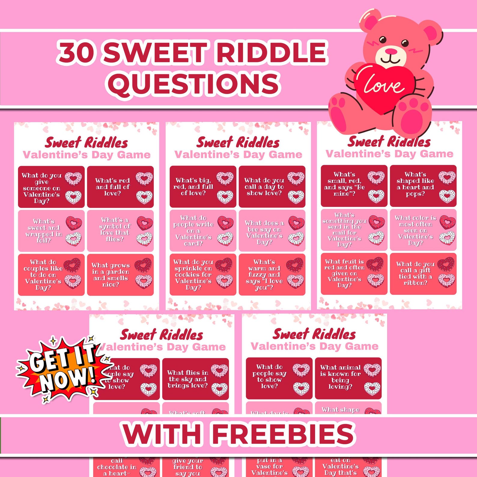 Printable Sweet Riddle Games for Valentines Day Party, Classy Couple ...