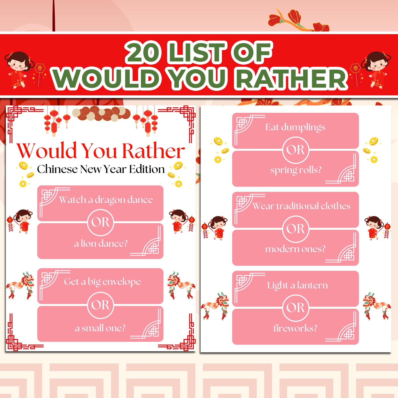 Trending Chinese New Year Would You Rather Game, Printable 2025 Year of ...