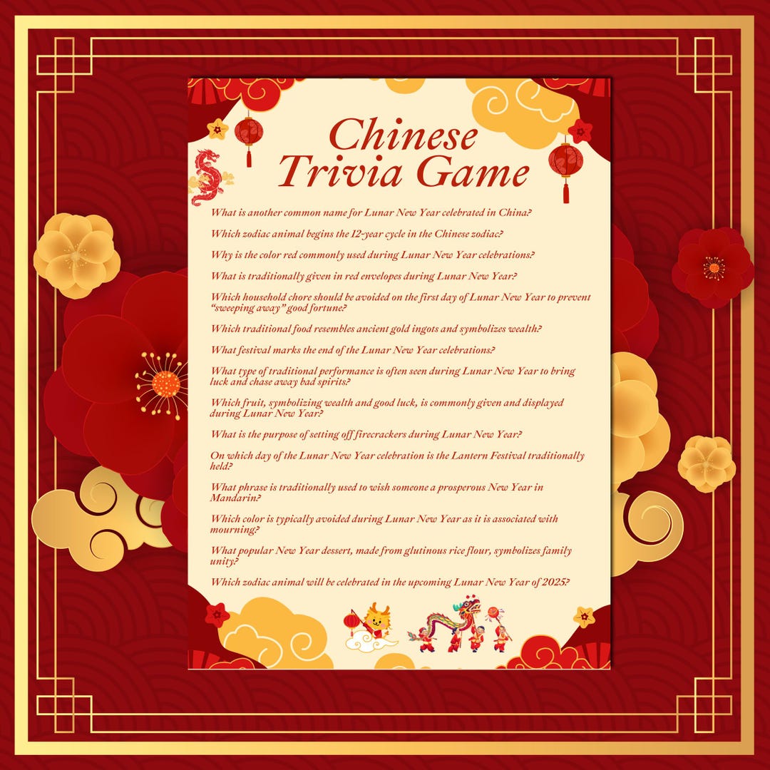 Trivia Game for Chinese Lunar Party, Lunar NYE 2025 Kids Activities ...