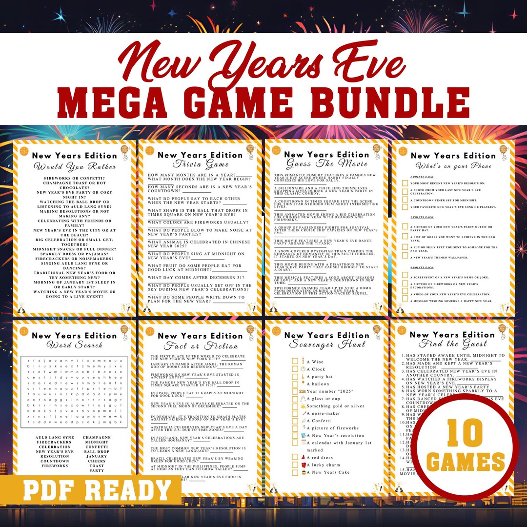 New Years Party Games Bundle,10 New Years Eve Games for Adults Kids ...