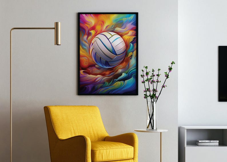 Volleyball Vibrant Coloured Abstract Art Volleyball Print Sport Poster ...