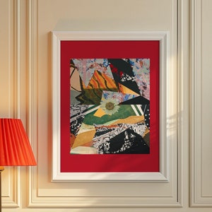 Retro Red Collage Print, Retro Red Wall Art, Red Abstract Print, Retro ...