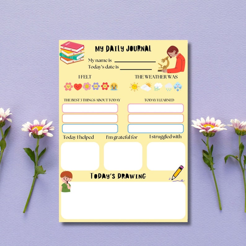 Colorful Printable Kids Daily Journal, Fun & Interactive Way to Track ...