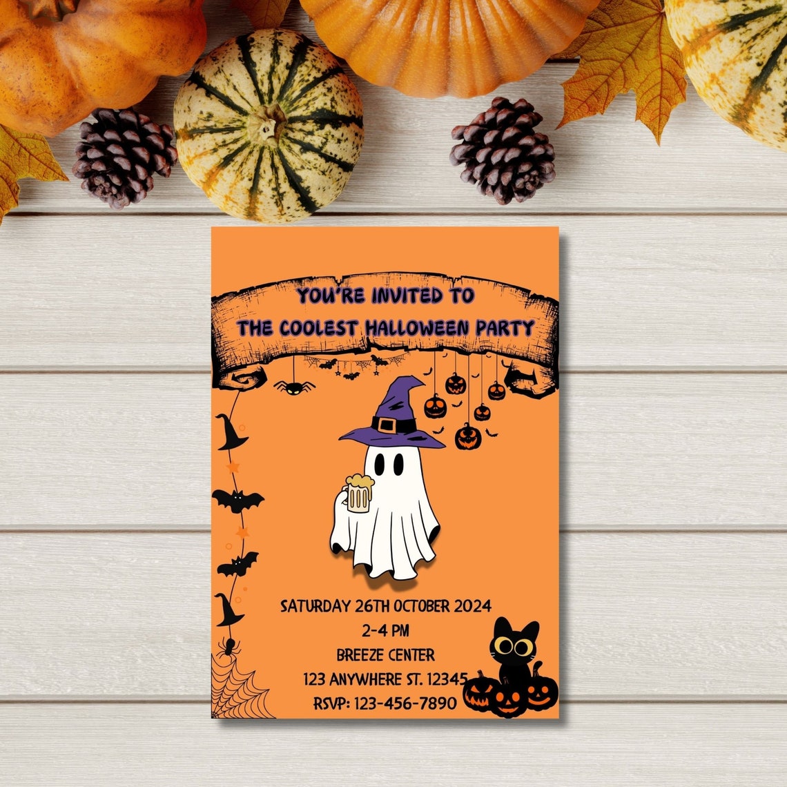 Editable Halloween Party Invitation, Halloween Birthday Invitation ...