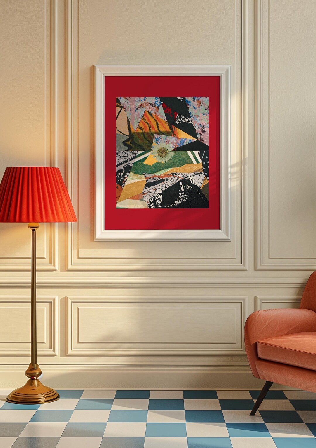 Retro Red Collage Print, Retro Red Wall Art, Red Abstract Print, Retro ...