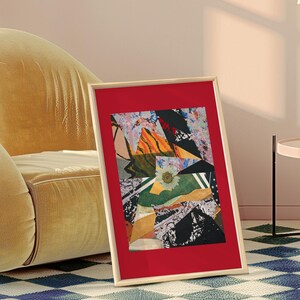 Retro Red Collage Print, Retro Red Wall Art, Red Abstract Print, Retro ...