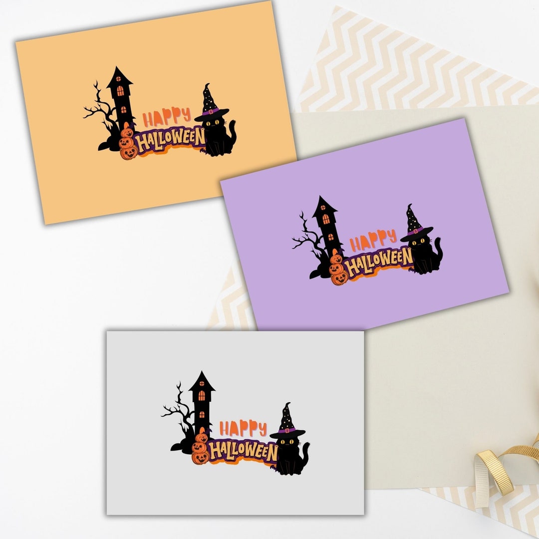 Printable Happy Halloween Card, 3 Cute Halloween Greeting Card, Pumpkin ...