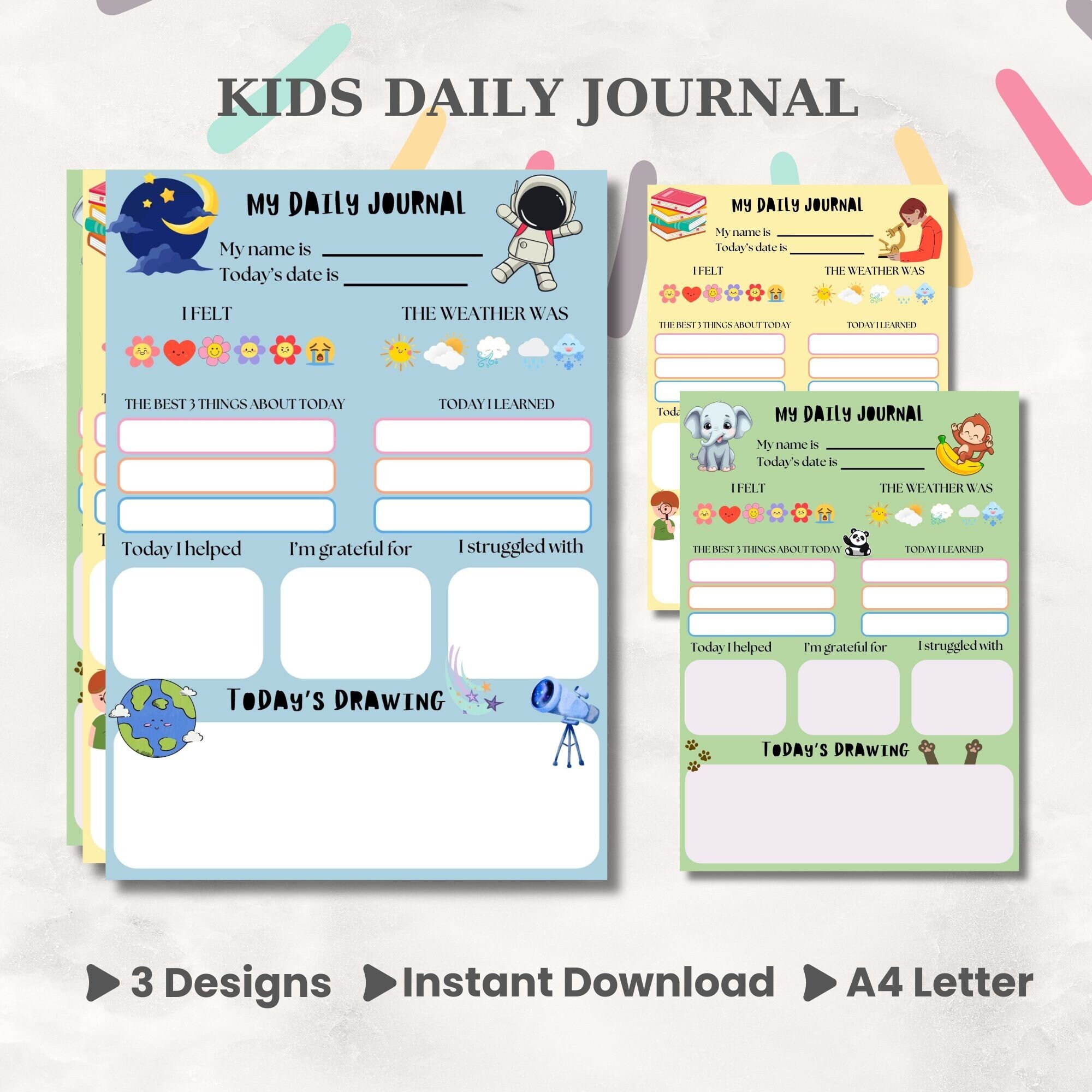 Colorful Printable Kids Daily Journal, Fun & Interactive Way to Track ...
