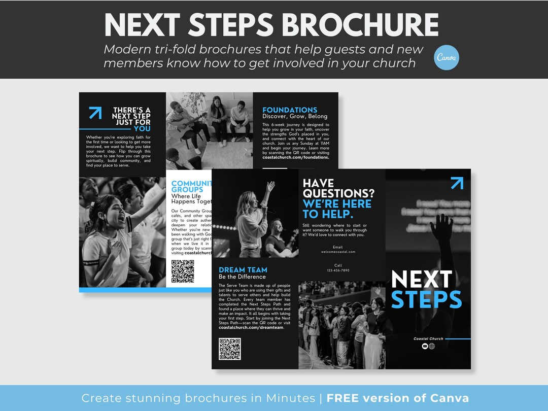 Next Steps Brochure for Canva, Church Next Steps Flyer, Church ...