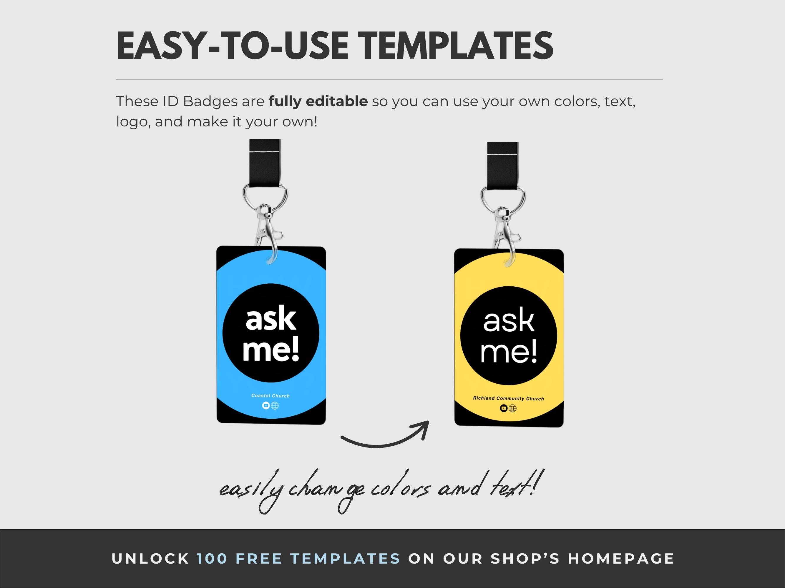 Church Volunteer ID Template in Canva, Lanyard Badge Template for ...