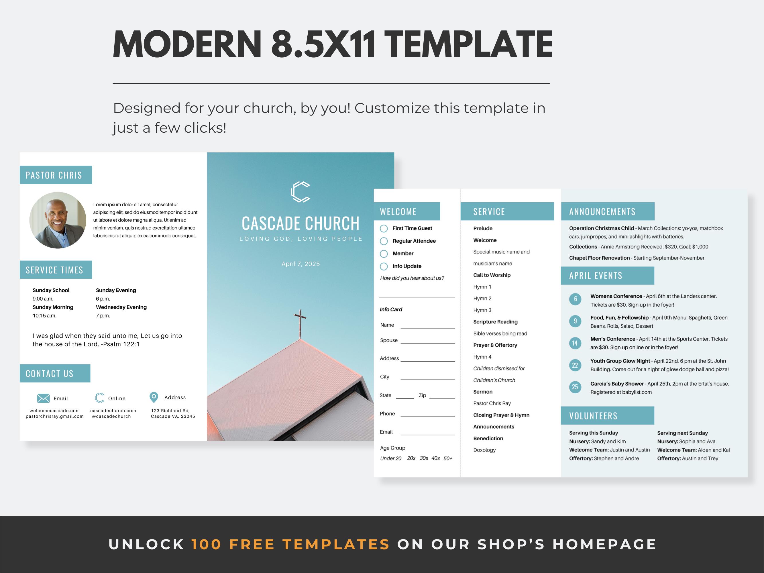 Modern Church Bulletin Template Canva Church Editable Church Bulletin ...