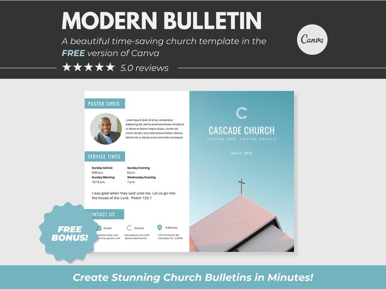 Modern Church Bulletin Template Canva Church Editable Church Bulletin ...