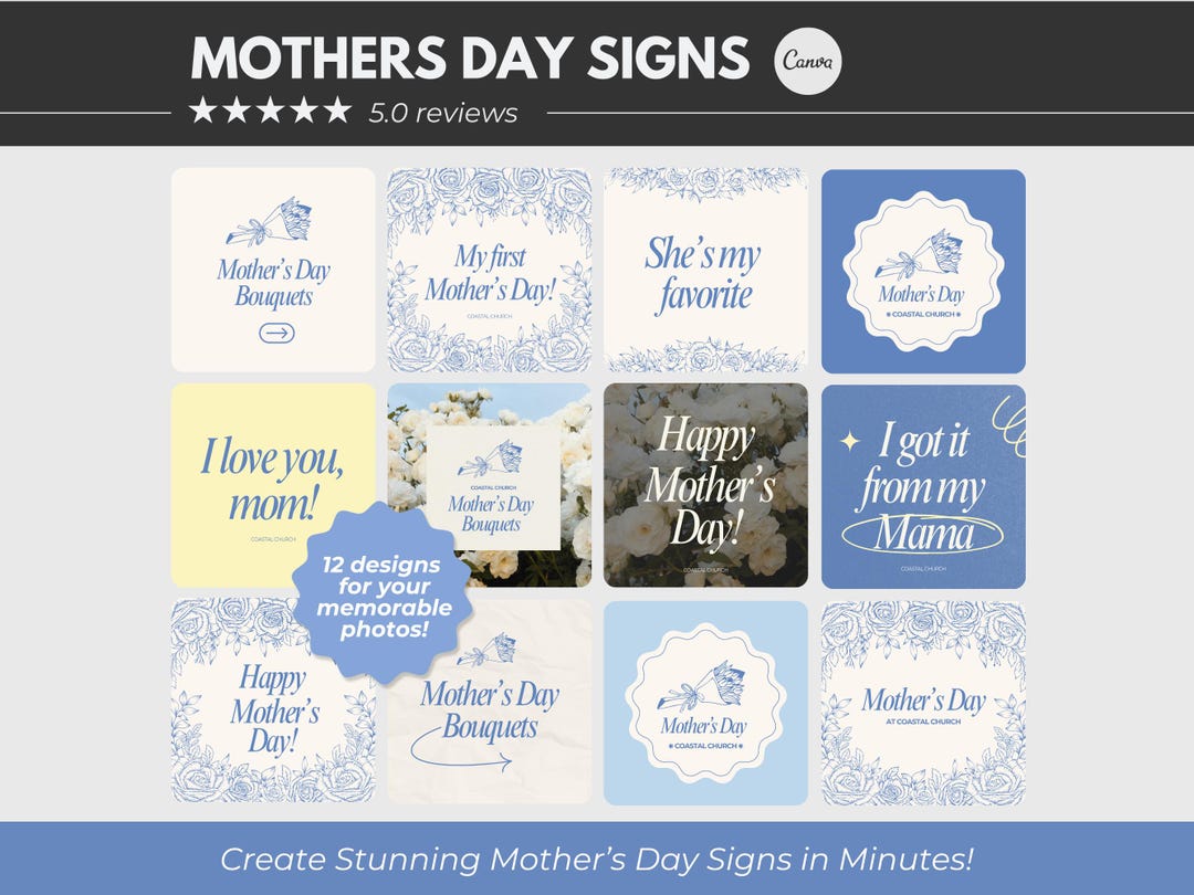 12 Mother’s Day Church Hand-held Signs Canva Templates Modern Mother’s ...