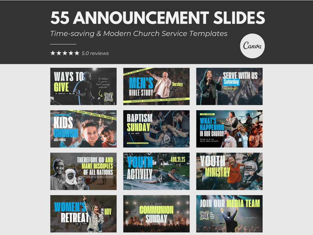 Church Announcements Slides Church Pre-service Slides Bundle Church Livestream Church Slides ...