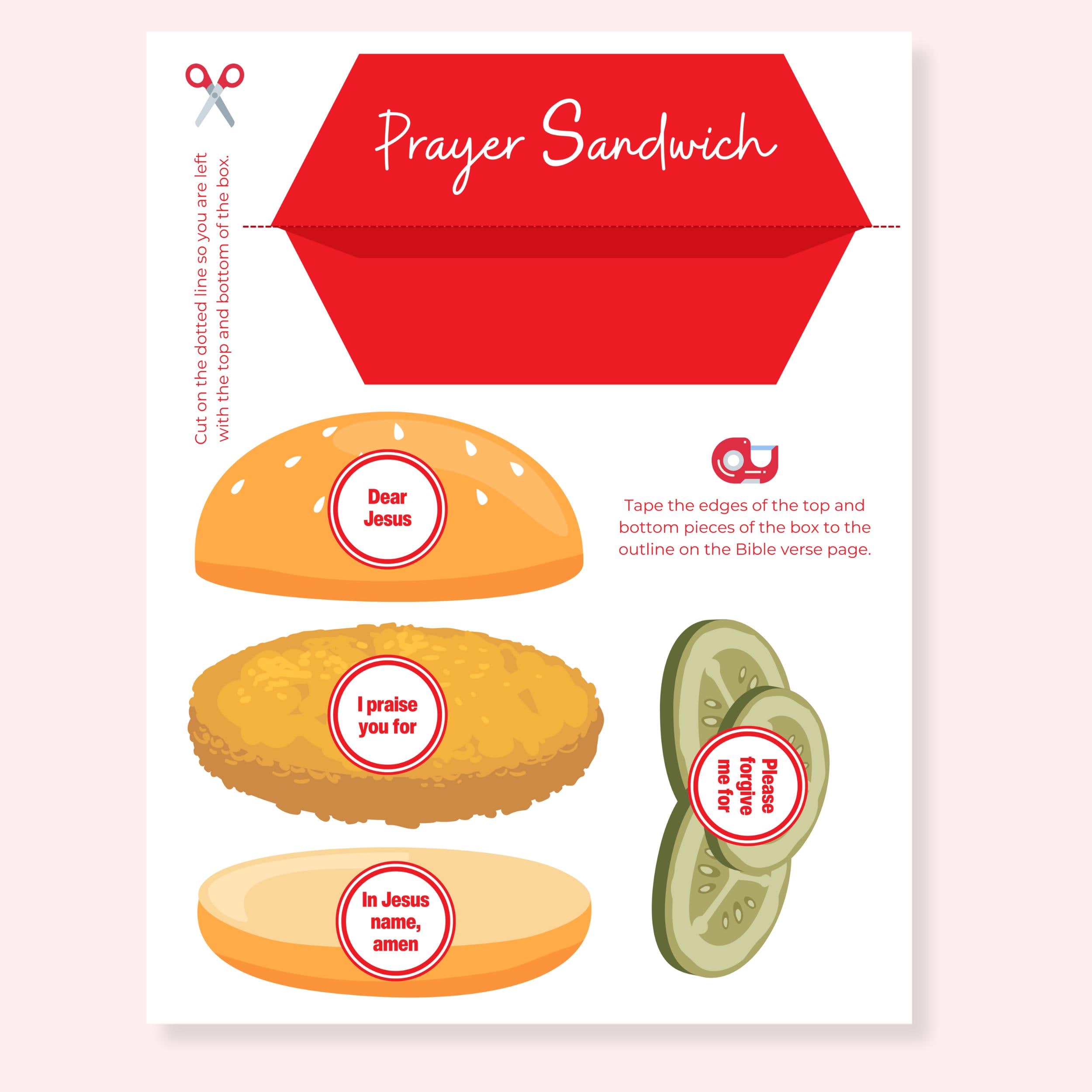 VBS Kids Prayer Sandwich Activity DIY Prayer Craft Printable Bible ...