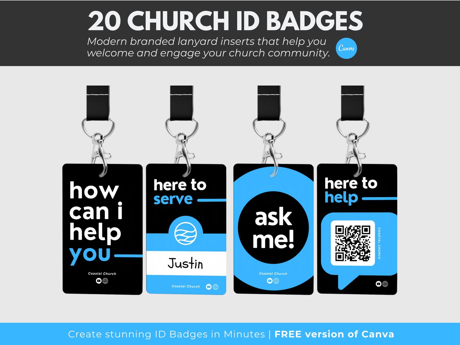 Church Volunteer ID Template in Canva, Lanyard Badge Template for ...