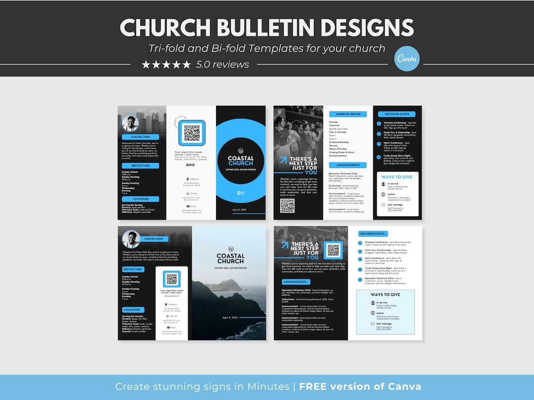 Modern Church Bulletin Bundle Canva Church Templates Editable Church ...