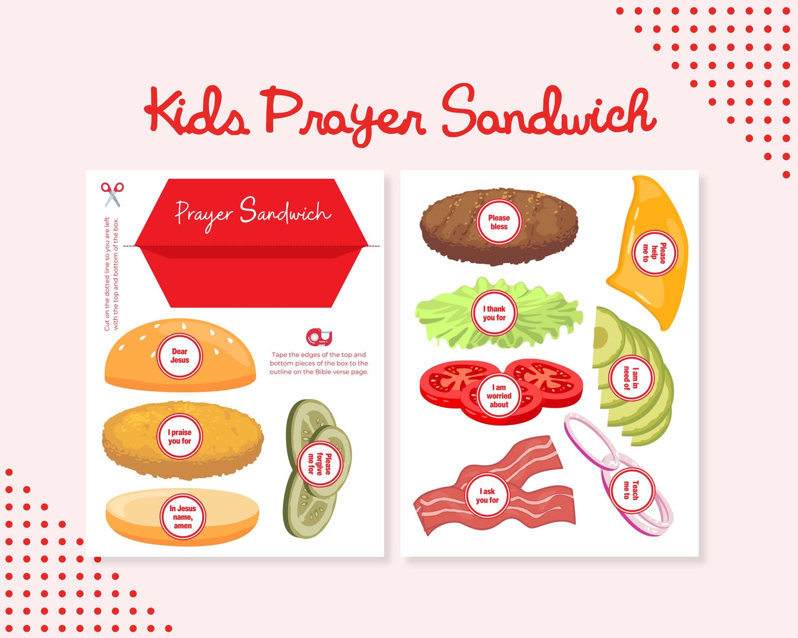 VBS Kids Prayer Sandwich Activity DIY Prayer Craft Printable Bible ...