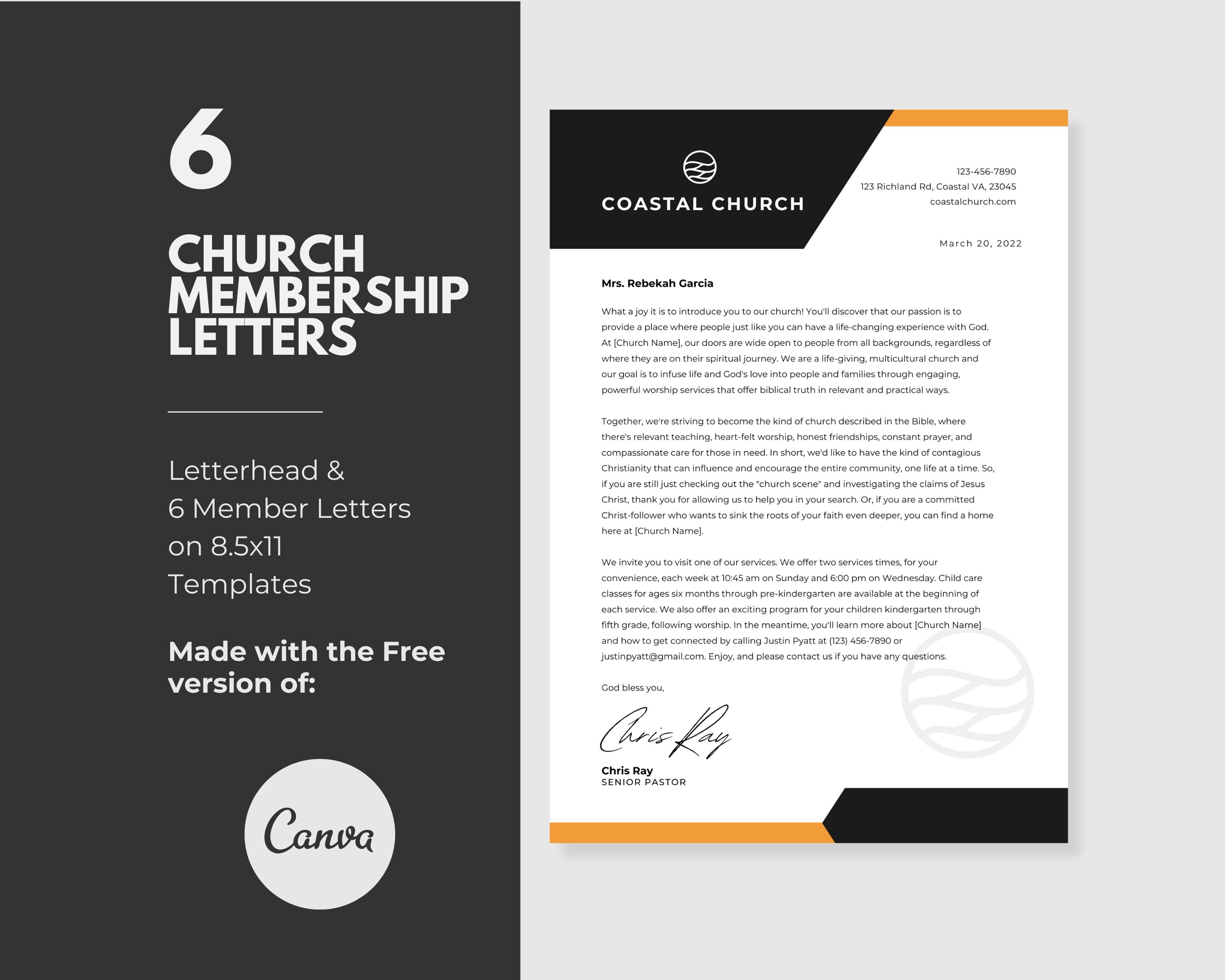 Church Letter Head Template Church Membership Letter Welcome Member ...