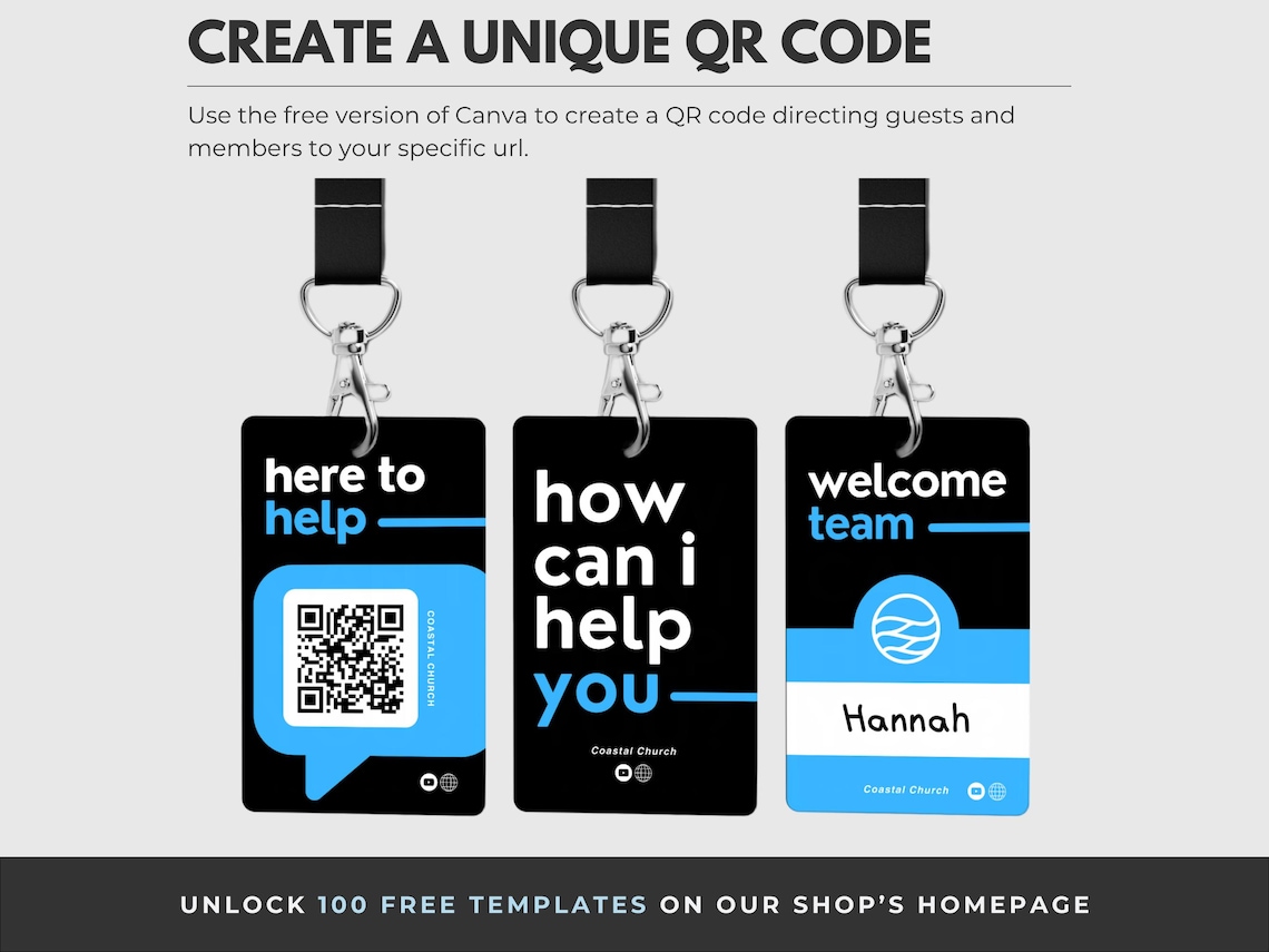 Church Volunteer ID Template in Canva, Lanyard Badge Template for ...