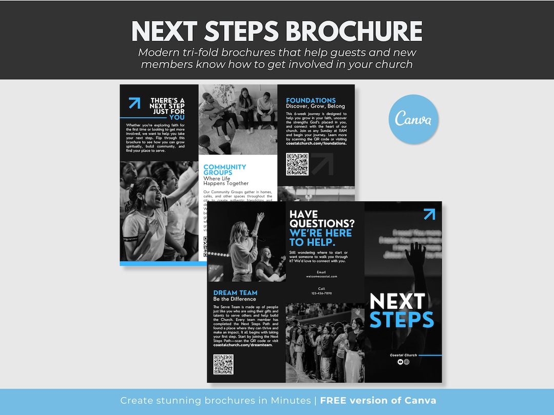 Next Steps Brochure for Canva, Church Next Steps Flyer, Church ...