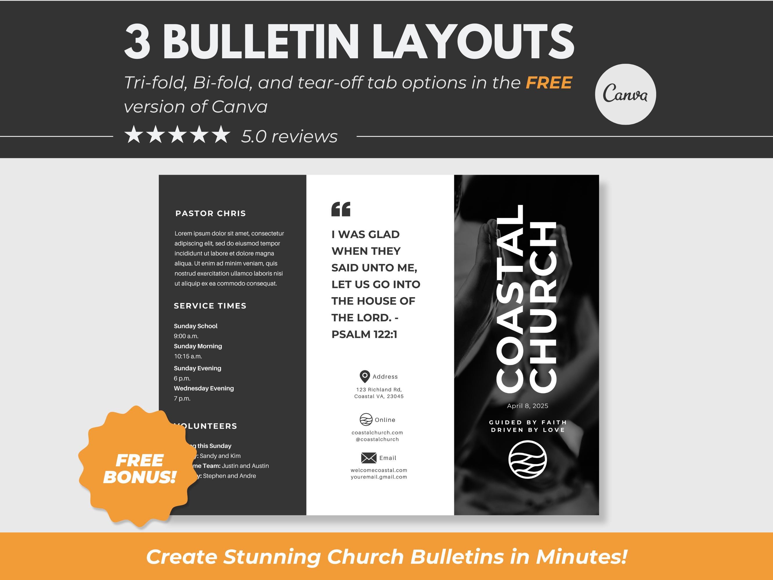 Church Bulletin Template Canva Church Template Editable Church Bulletin ...