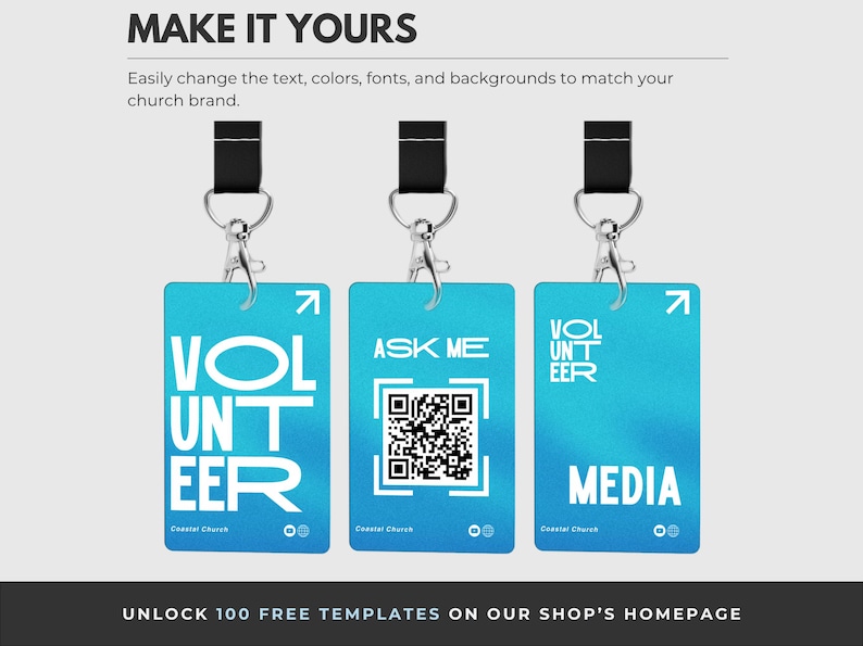 Church Volunteer ID Template in Canva, Lanyard Badge Template for ...