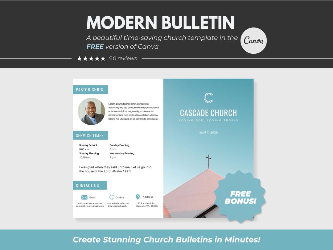 Modern Church Bulletin Template Canva Church Editable Church Bulletin ...