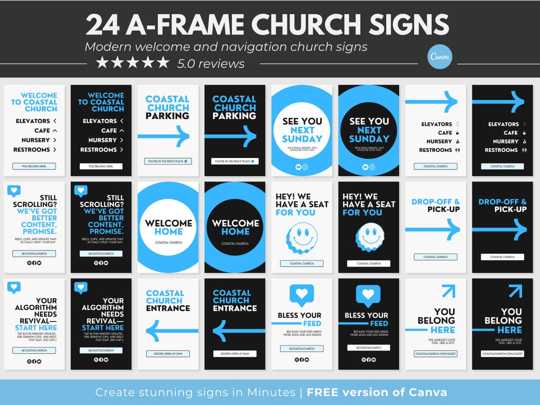 24 Modern Church A-frame Signs Canva Templates, New Church Parking ...