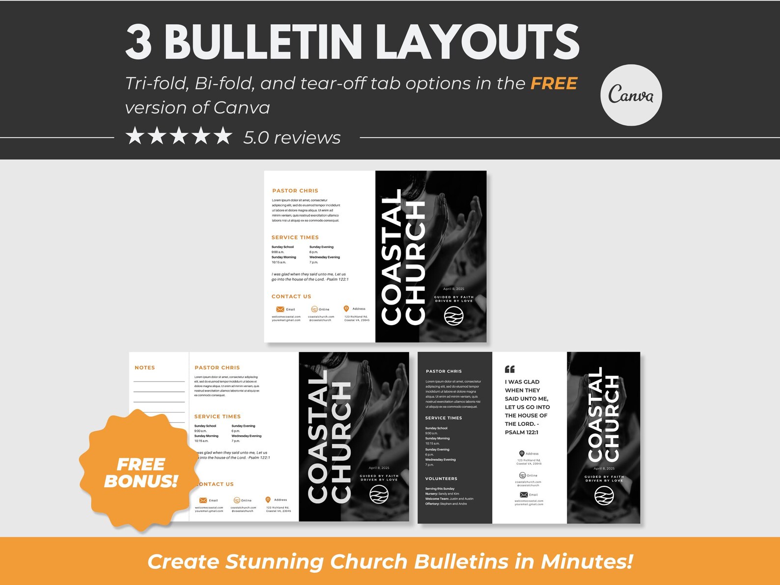 Modern Church Bulletin Bundle Canva Church Templates Editable Church ...