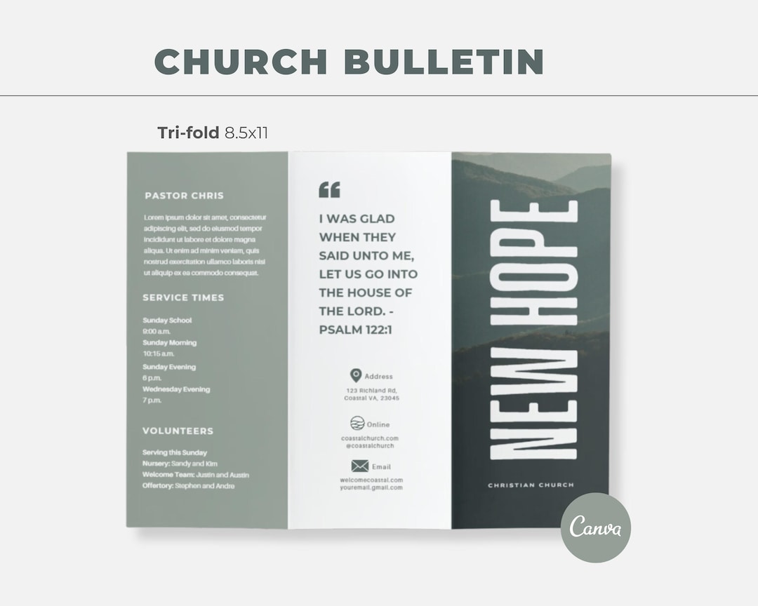 Church Bulletin Template Canva Church Template Editable Church Bulletin ...