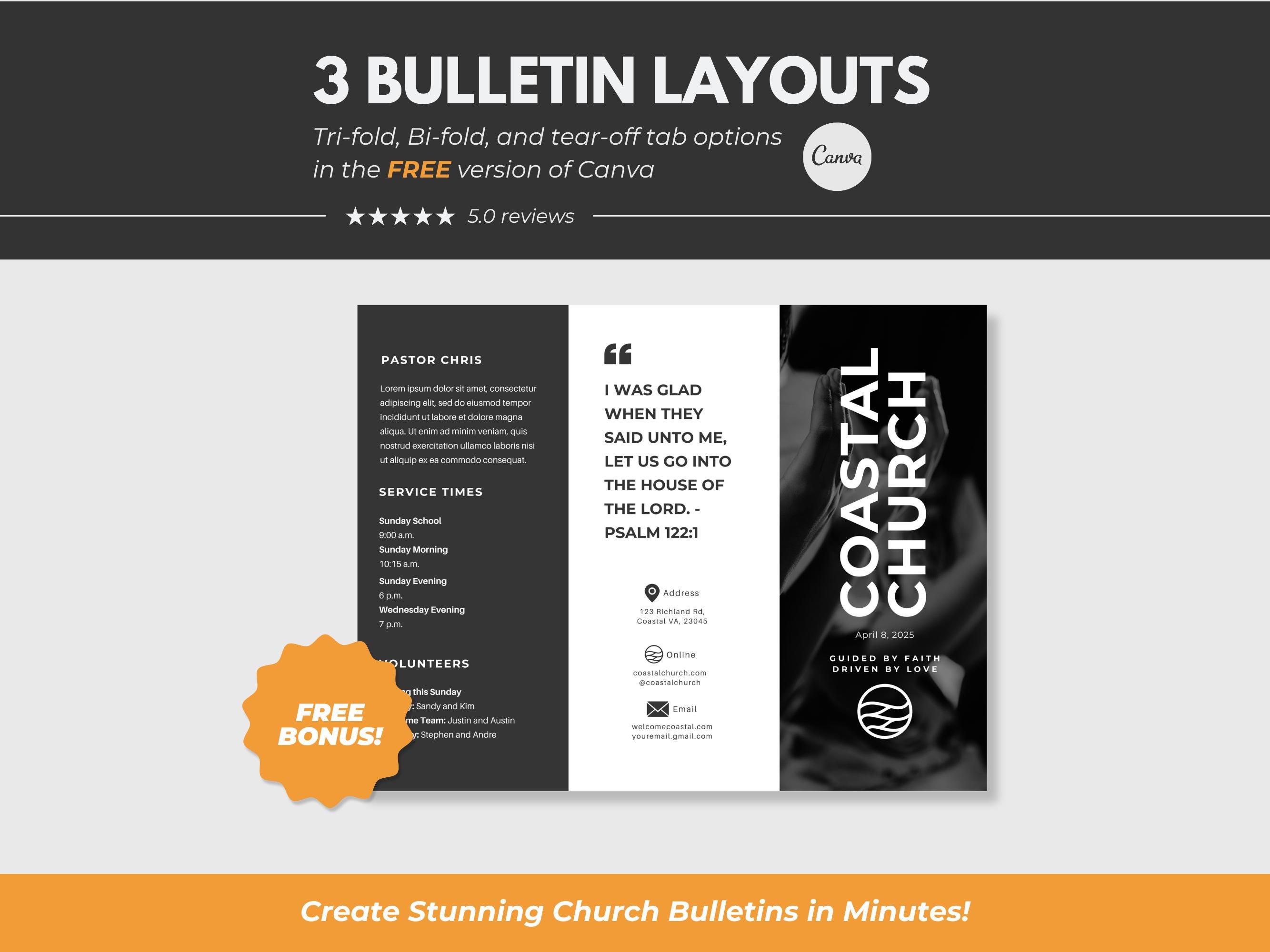 Church Bulletin Template Canva Church Template Editable Church Bulletin ...