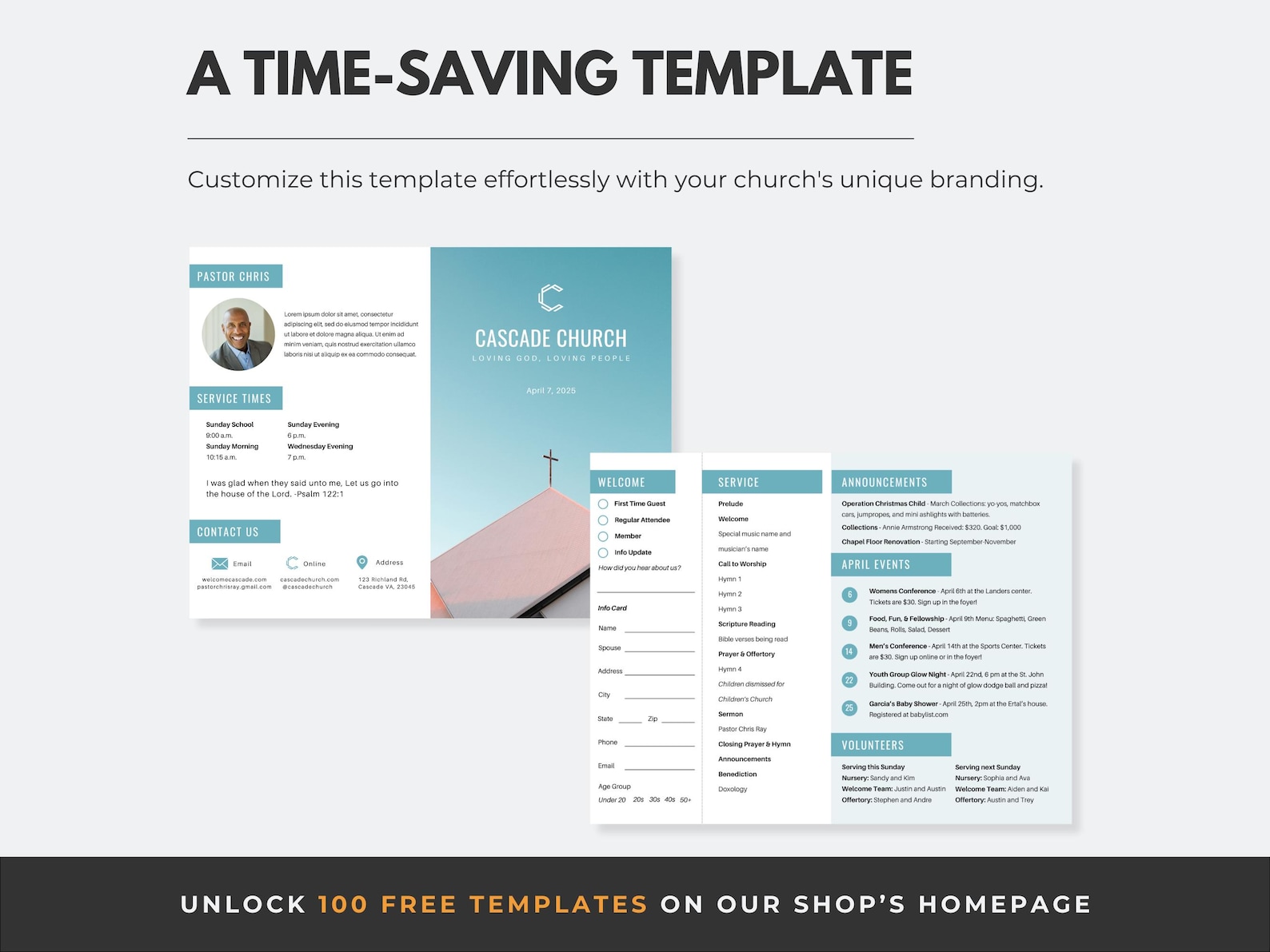 Modern Church Bulletin Template Canva Church Editable Church Bulletin ...